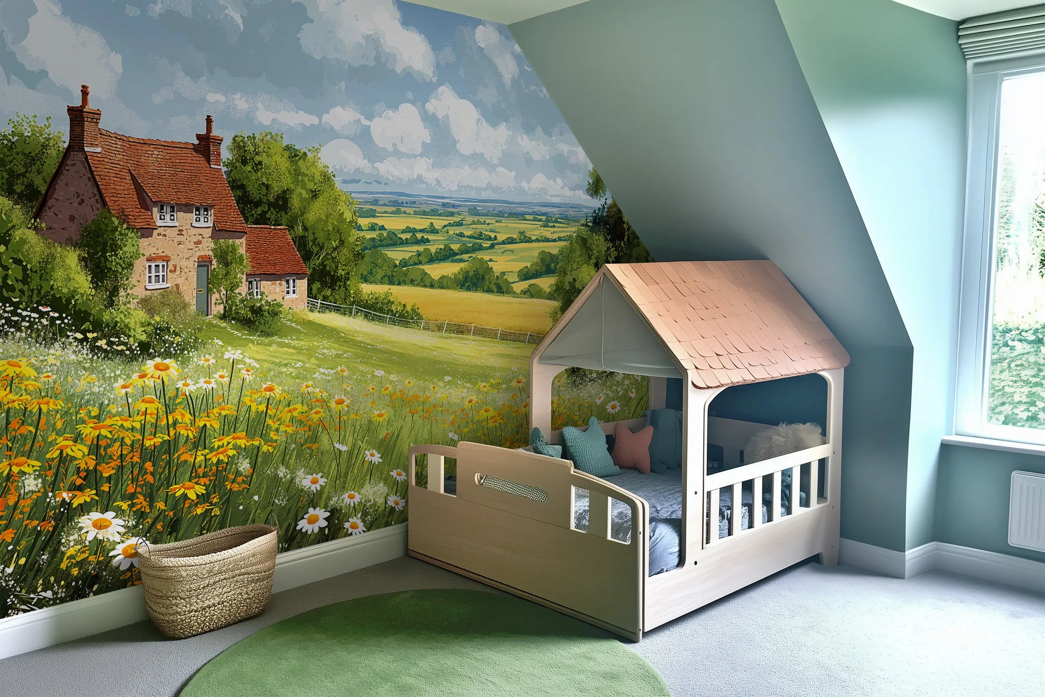 English Countryside Mural | Cottage Landscape Mural | Peel and Stick ...