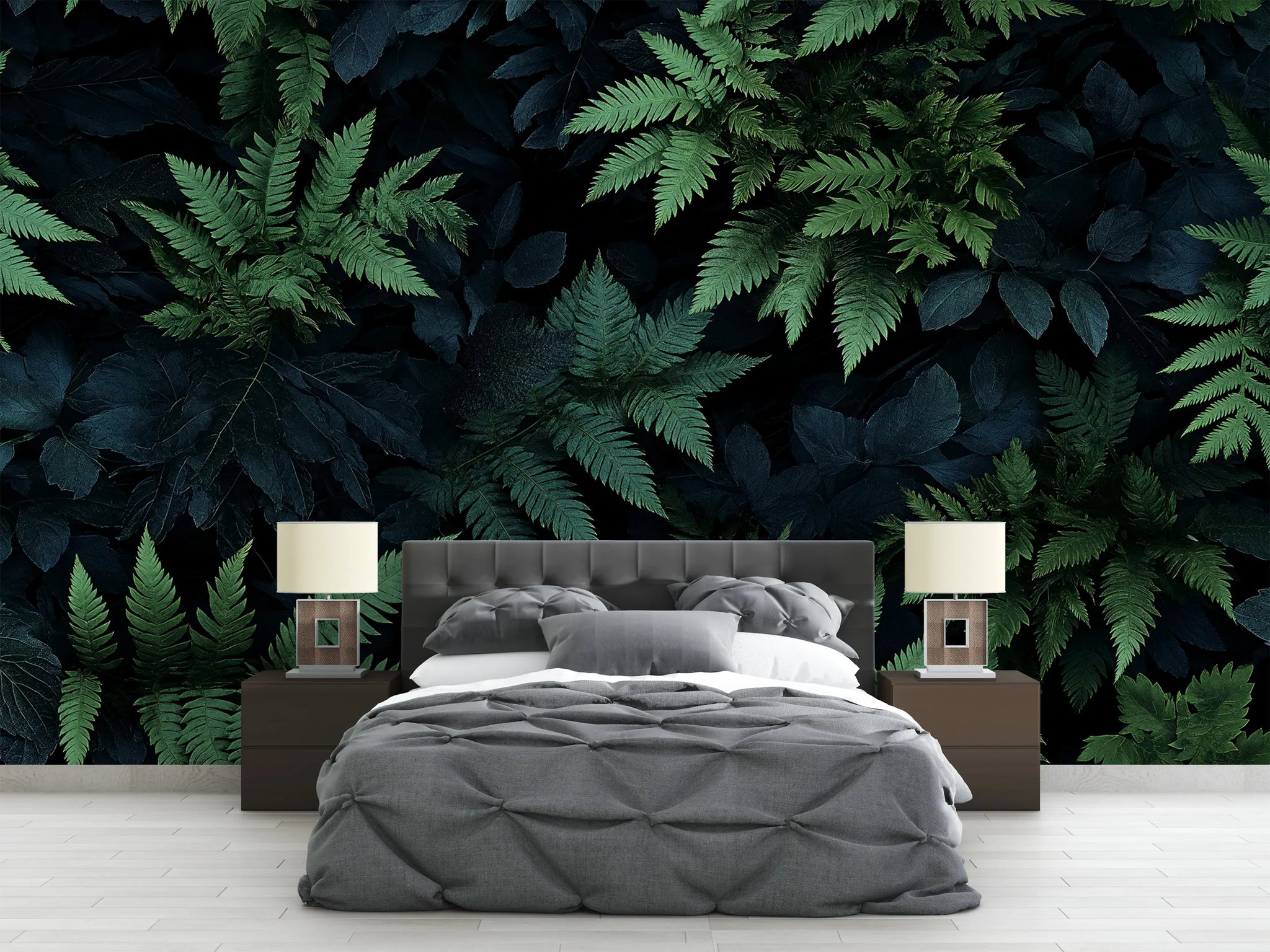 Fern Mural | Black Green Botanical Peel and Stick Wallpaper | Removable ...